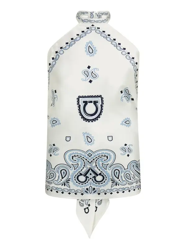 FERRAGAMO Arabesque Print Halter Neck Foulard Top In Silk - Blue