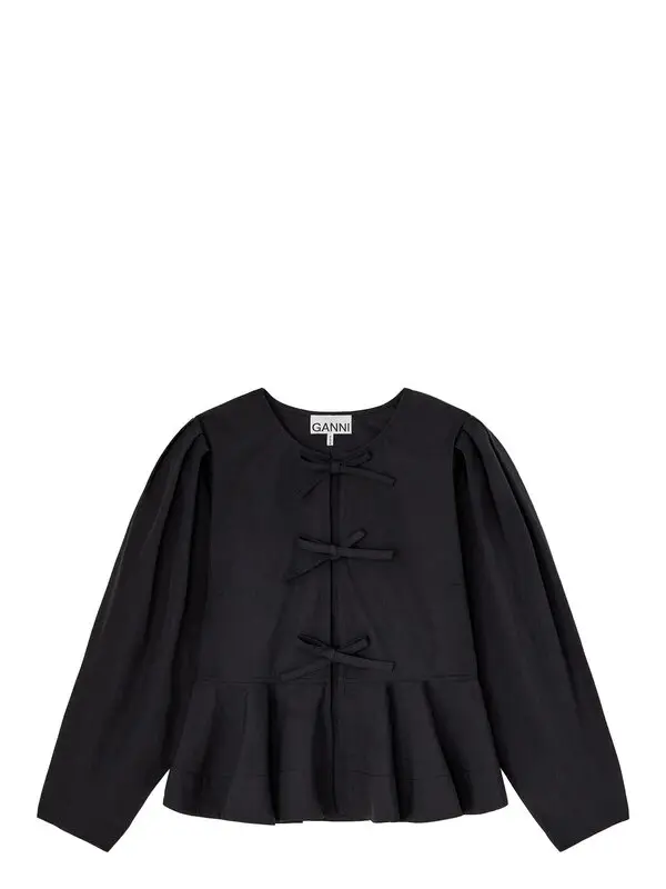 GANNI V-neck Scarf Detail Blouse - Black