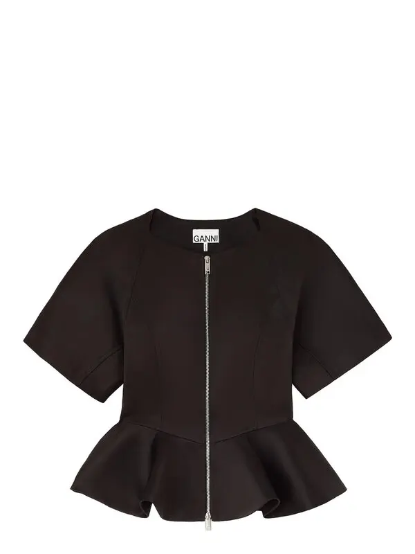 GANNI Frilled Collar Blouse With Tie-front Detail - Black