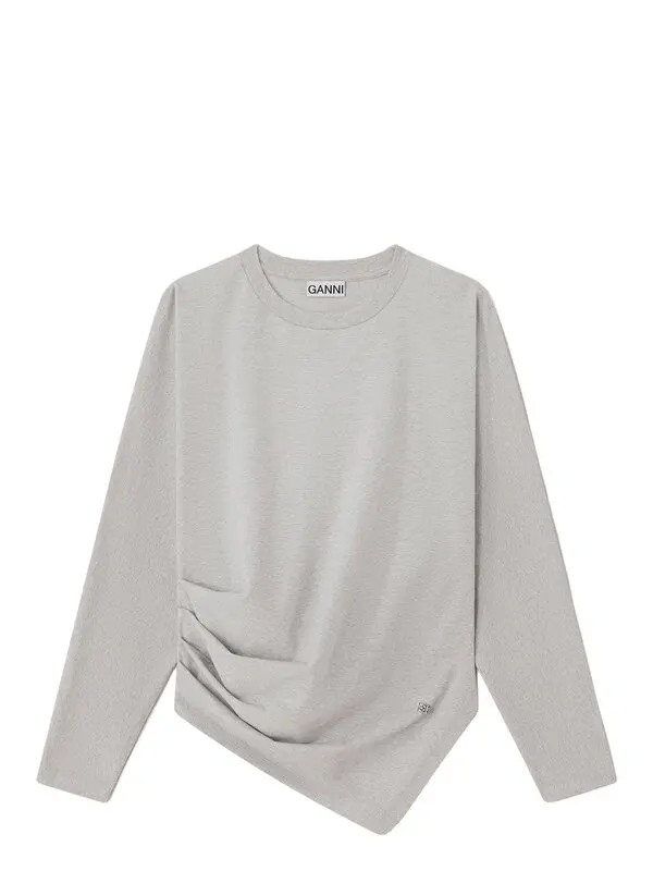 GANNI Draped Blouse With Asymmetrical Hem - Grey