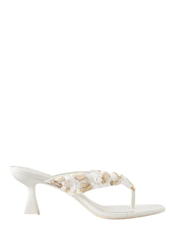 Cult Gaia Abi Bead-embellished Leather Thong Sandals - White