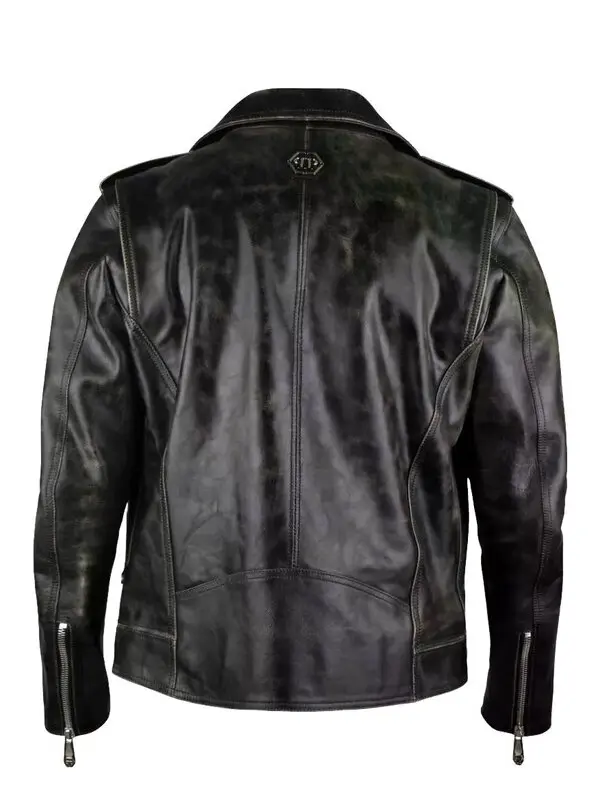 Philipp Plein Leather Biker Jacket - Black