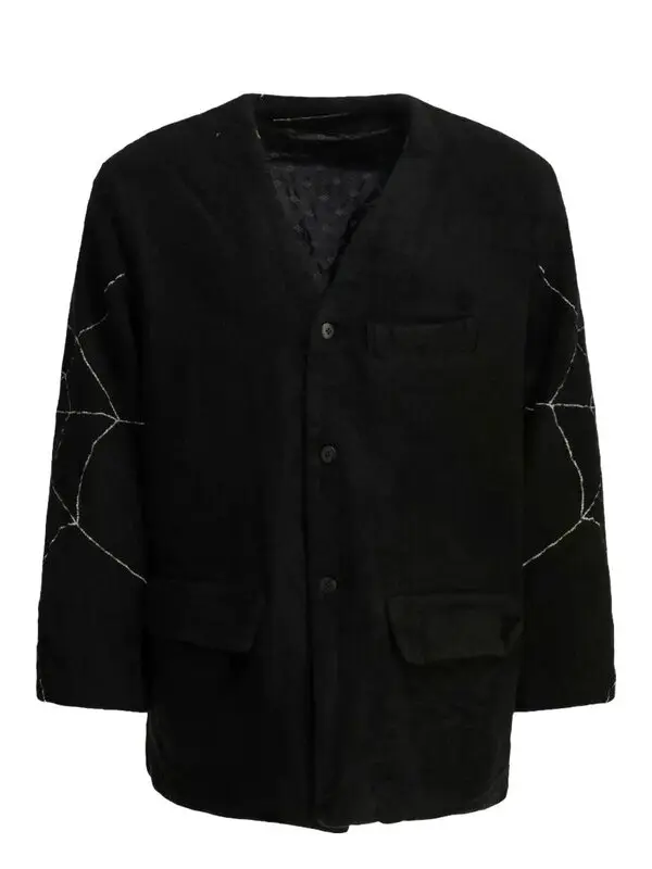 Kapital Embroidered Collarless Jacket - Black