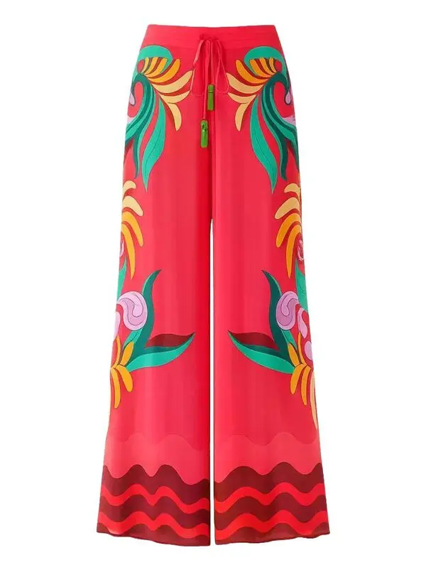 Farm Rio Graphic Print Palazzo Pants - Red