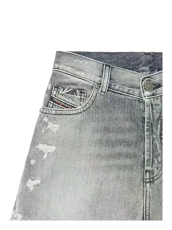 DIESEL® Distressed Frayed Denim Shorts - Grey