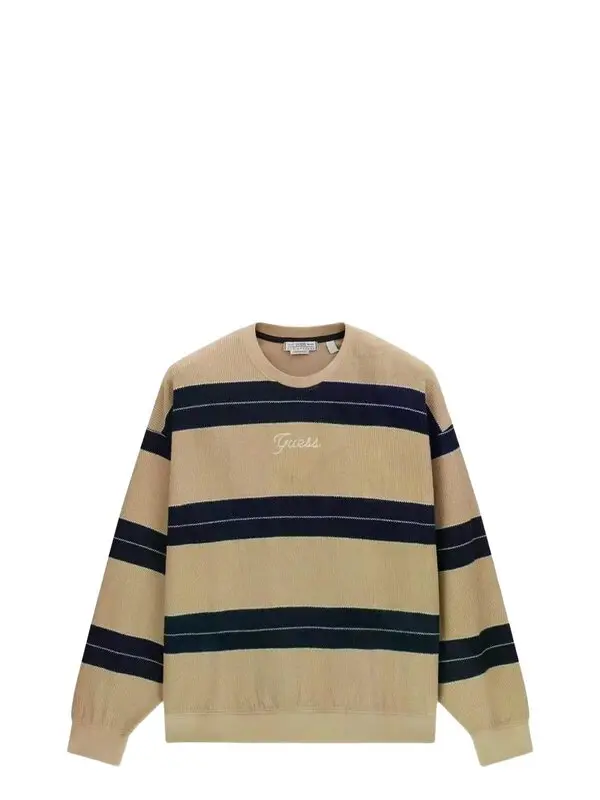 Guess Embroidered Logo Striped Sweatshirt - Brown