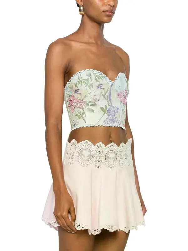 Charo Ruiz Ibiza Bio Floral-print Lace-trimmed Strapless Cropped Top - Blue