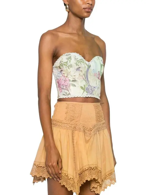 Charo Ruiz Ibiza Bio Floral-print Lace-trim Cropped Strapless Top - Neutrals