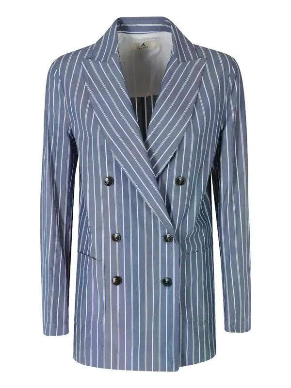 MYTHS Vertical-stripe Double-breasted Blazer - Blue