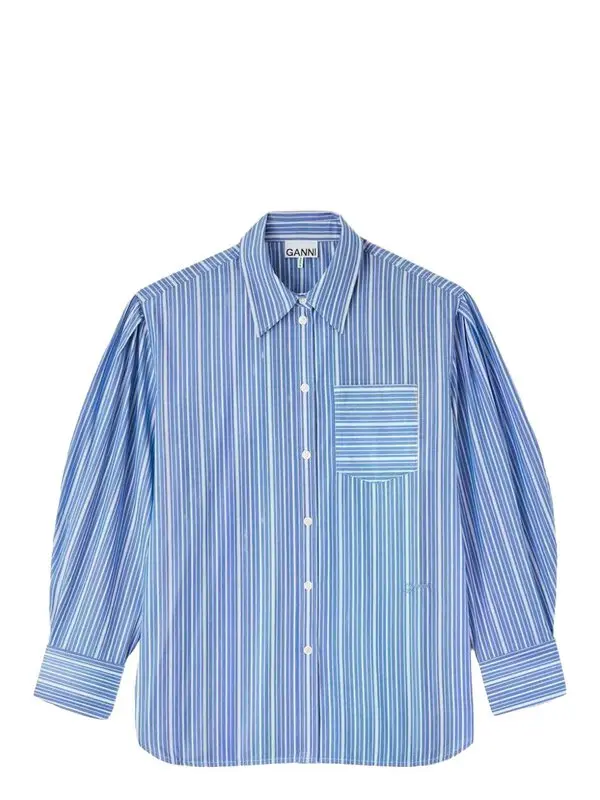 GANNI Striped Balloon-sleeve Shirt - Blue