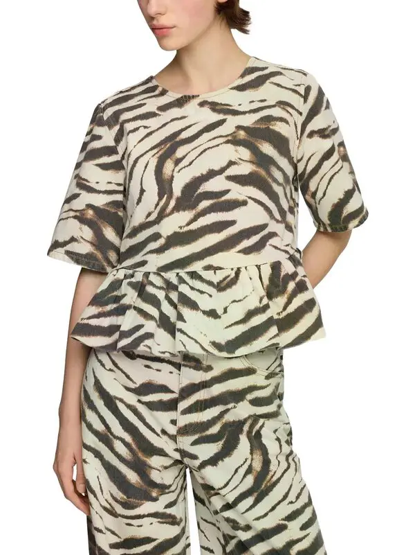GANNI Zebra-print Peplum Hem Blouse - Neutrals
