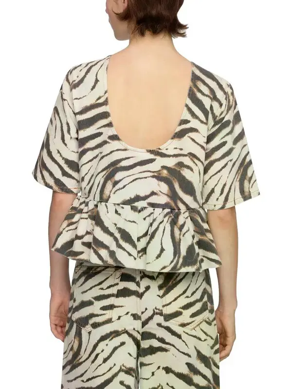 GANNI Zebra-print Peplum Hem Blouse - Neutrals
