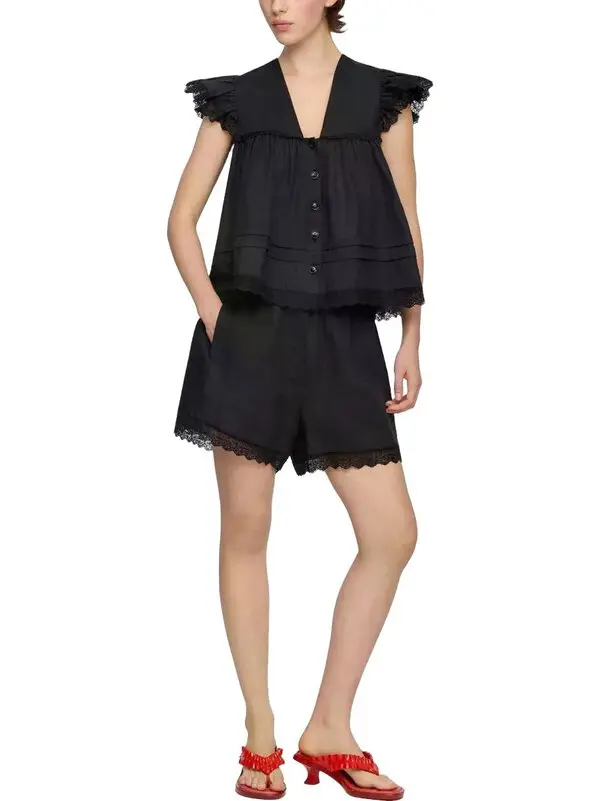 GANNI Lace-trimmed Shorts - Black