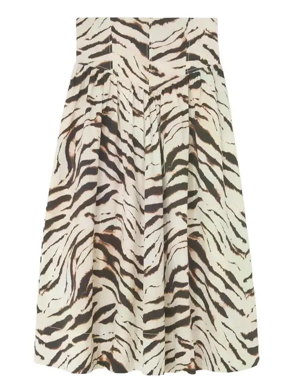 GANNI Zebra Print Gathered Maxi Skirt - Neutrals