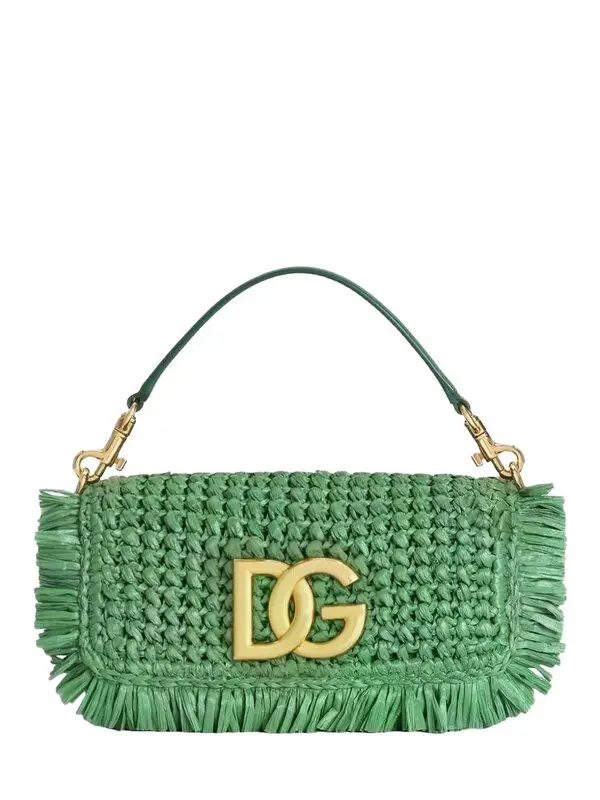 Dolce & Gabbana Raffia Shoulder Bag With Dg Logo - Green
