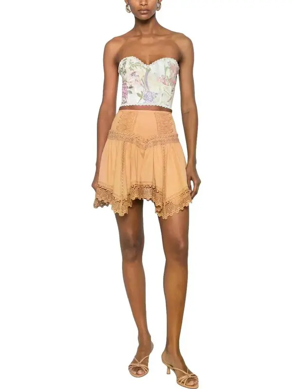 Charo Ruiz Ibiza Lace Trim Mini Skirt - Neutrals