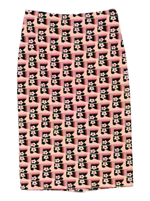 Prada Jacquard Cloqué Floral Pencil Skirt - Pink