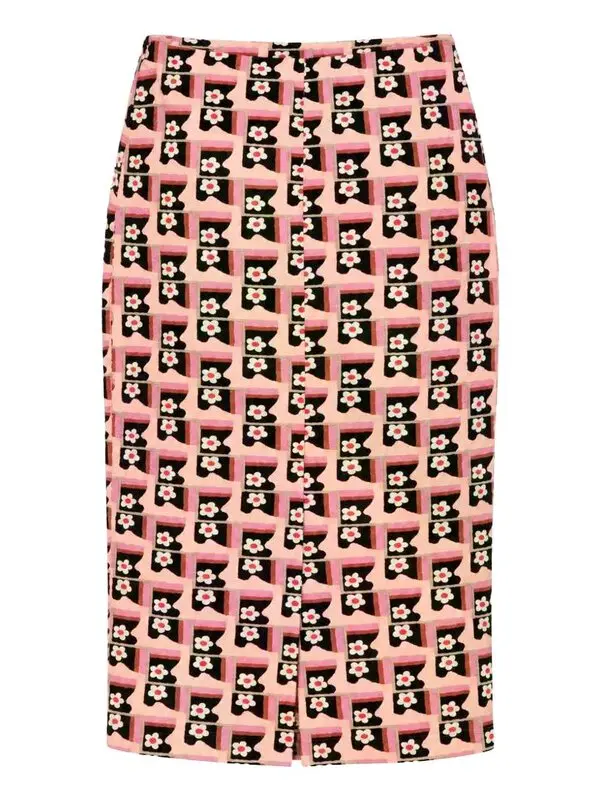 Prada Jacquard Cloqué Floral Pencil Skirt - Pink