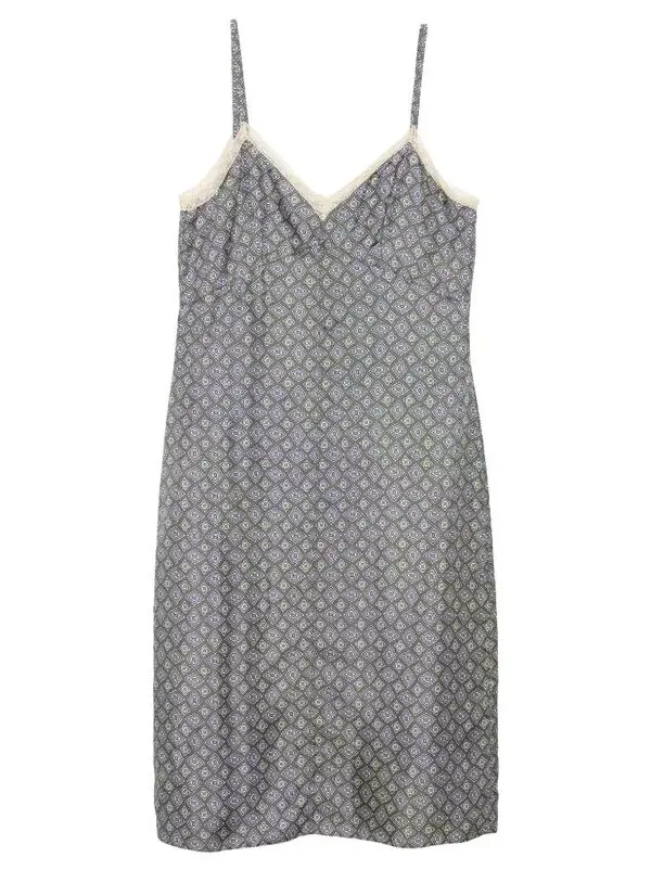 Prada Geometric Print Lace Trim Slip Dress - Grey