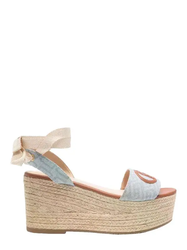 Liu Jo Logo-patch Raffia Wedge Sandals - Blue