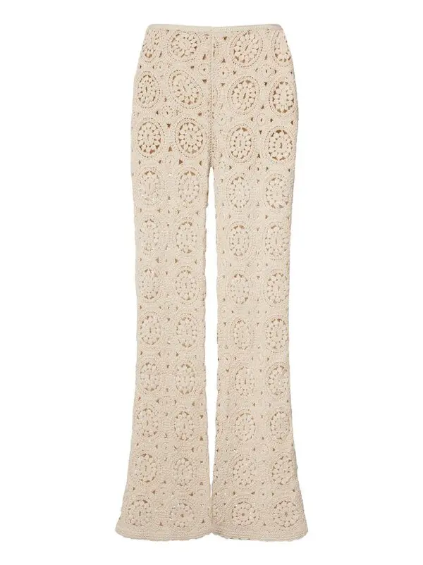 FRAME Crochet Cotton Wide-leg Pants Cream - Beige