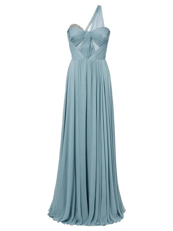 THE NEW ARRIVALS ILKYAZ OZEL Sahra Embellished Draped Silk Gown - Blue