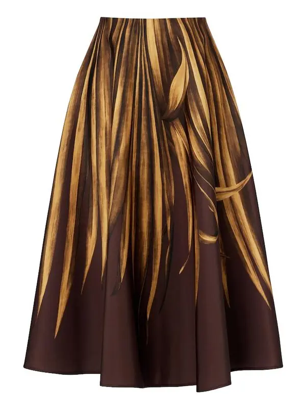 Oscar De La Renta Printed Faille Midi Skirt - Brown