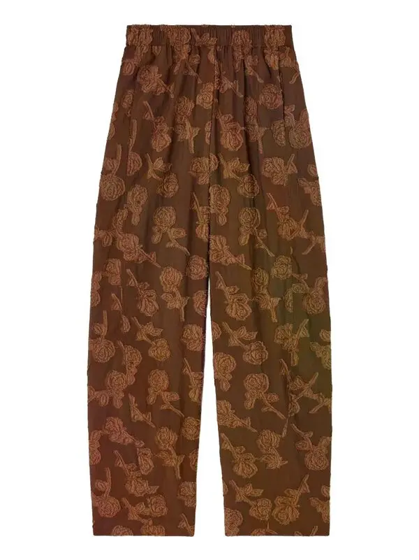 GANNI Fil-coupé Floral-pattern Trousers - Brown
