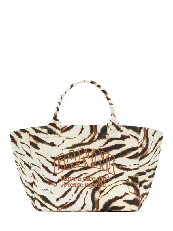 GANNI Zebra Print Logo Tote Bag - Neutrals