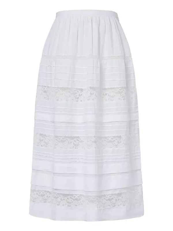 DÔEN Sidra Ramie Midi Skirt With Lace Trim - White