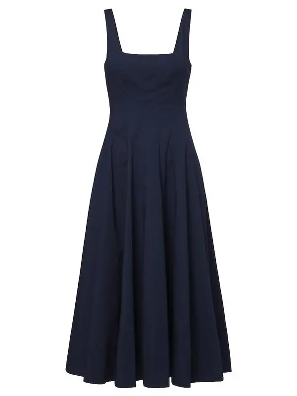 Staud Wells Cotton Poplin Midi Dress - Blue