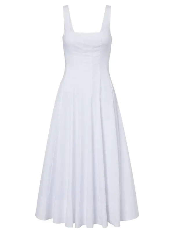 Staud Wells Cotton Poplin Midi Dress - White