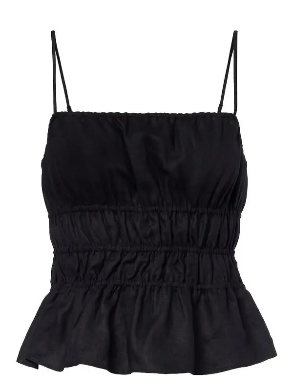 Staud Ayla Linen Crop Top - Black