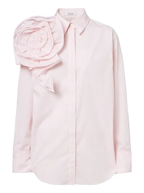 Dorothee Schumacher Striped Floral Appliqué Cotton-blend Blouse - Pink