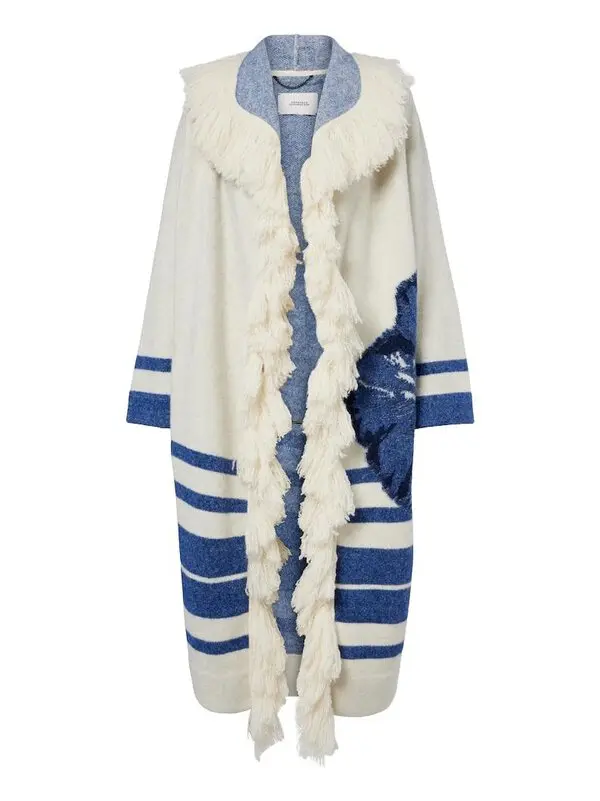 Dorothee Schumacher Poppy Garden Fringed Jacquard Coat - Blue