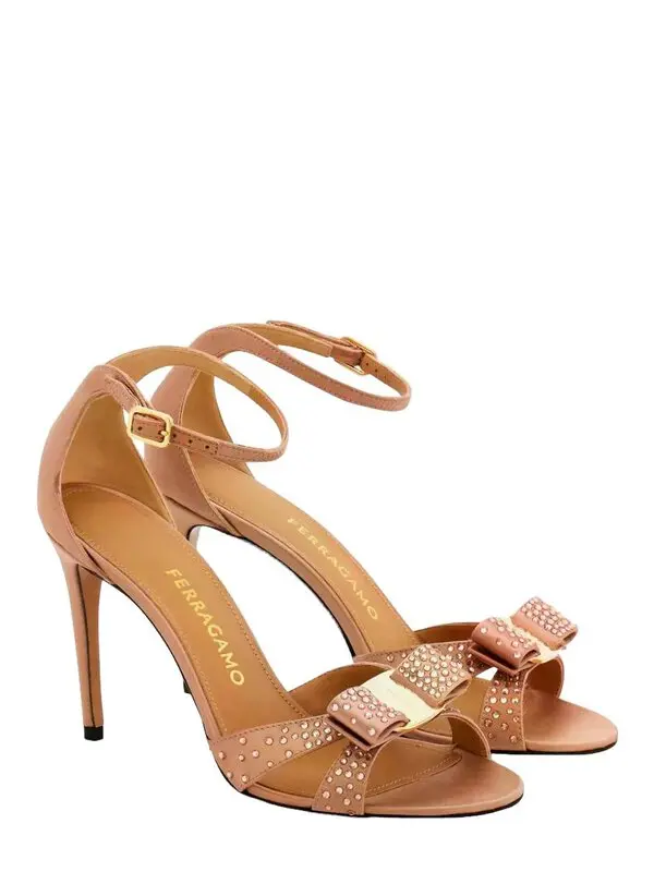 FERRAGAMO Vara Bow Crystal-embellished Sandals - Neutrals