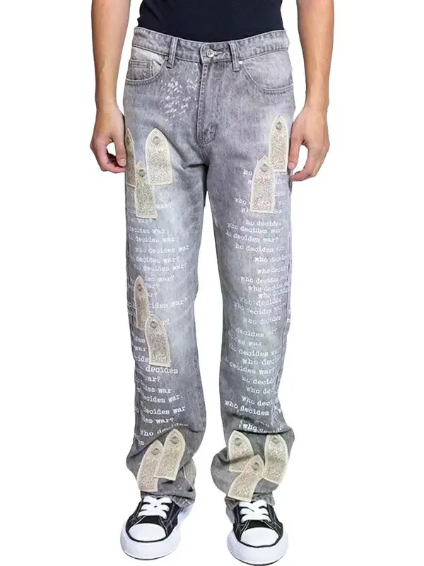 WHO DECIDES WAR Scripture Print Jeans - Blue