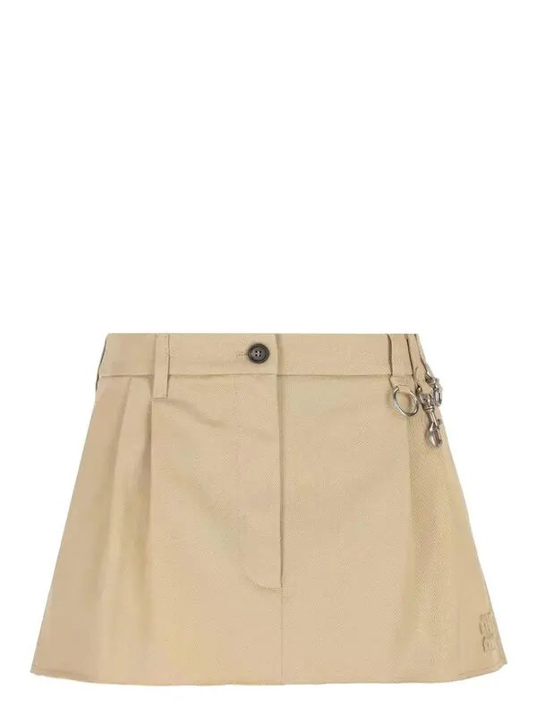 Miu Miu Pleated Mini Skirt With Embroidered Logo - Neutrals