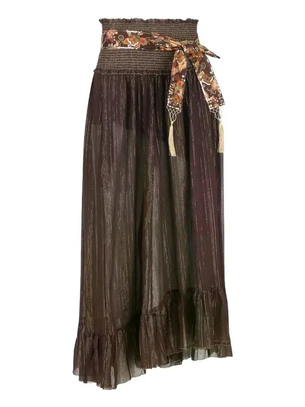 Zimmermann Aster Ruffled Asymmetric Midi Skirt - Brown