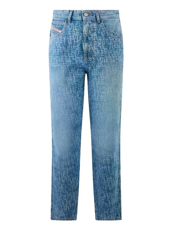 DIESEL® Monogram Print Straight-leg Jeans - Blue