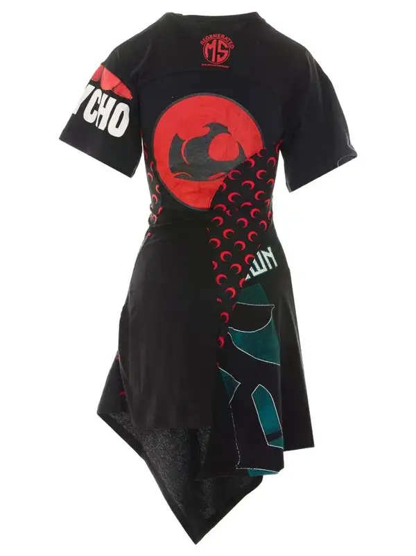 MARINE SERRE Asymmetrical Patchwork Dress With Crescent Moon Print - Black