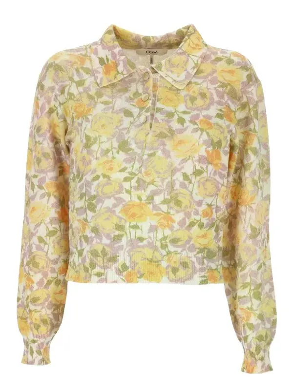Chloé Floral-print Polo-collar Sweater - Yellow