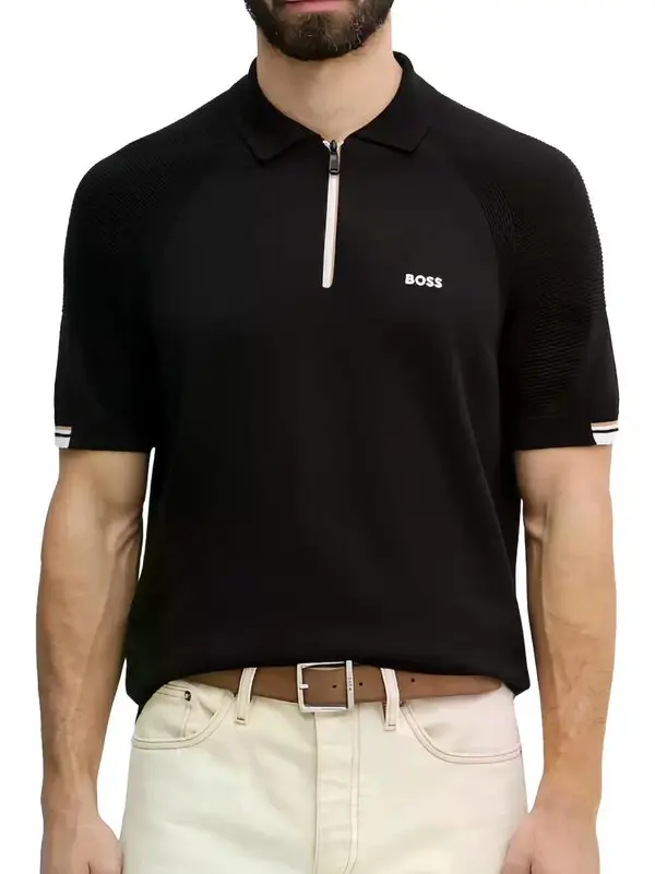 BOSS Zip-fastening Raglan-sleeve Polo Shirt - Black