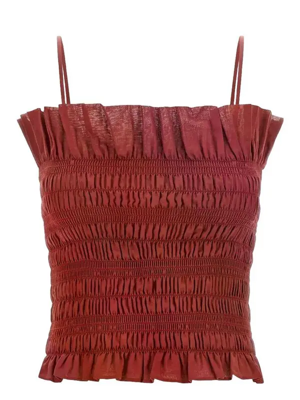Andamane The Attico Suri Smocked Ruffled Top - Red