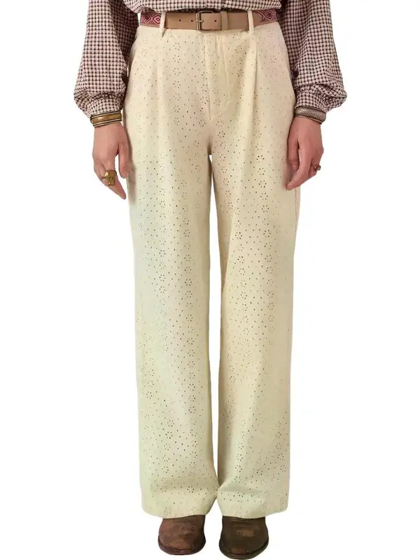 MAISON HOTEL Embroidered Straight-leg Trousers - Neutrals
