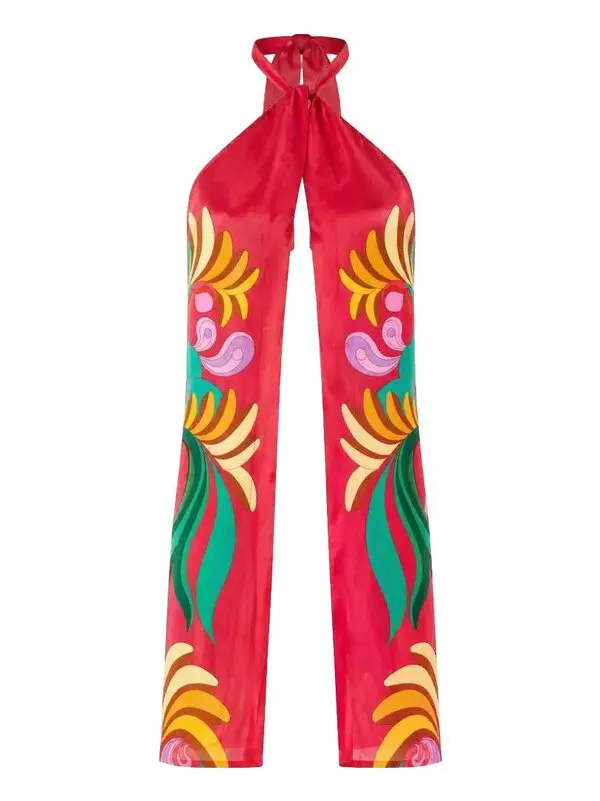 Farm Rio Graphic Print Halterneck Top - Red