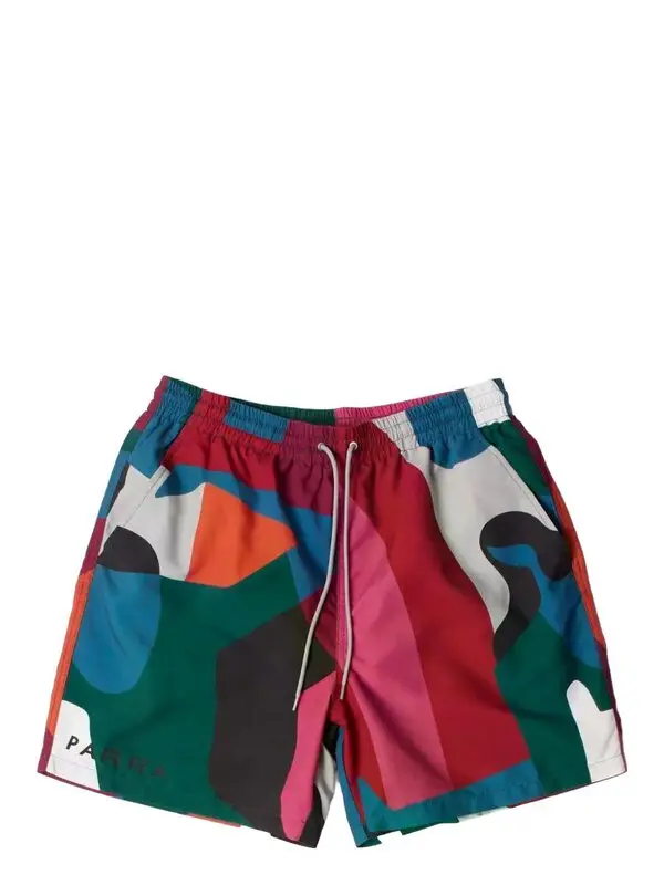 PARRA Abstract Print Drawstring Swim Shorts - Blue