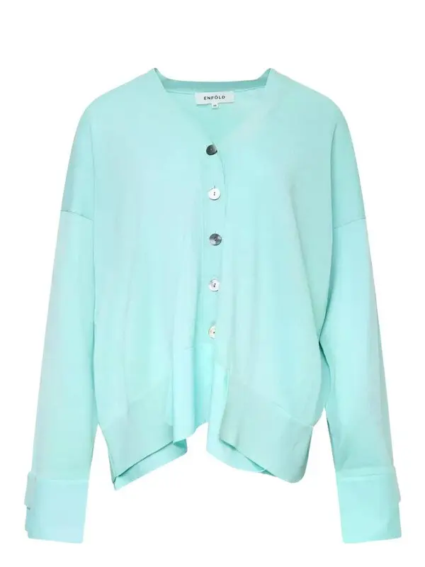 ENFOLD Fine-knit V-neck Cardigan - Blue