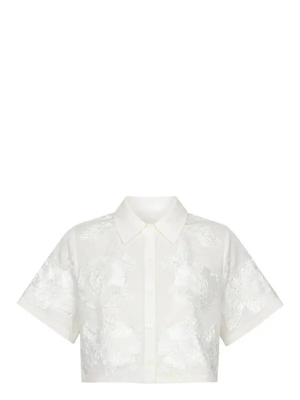 Simkhai Cropped Shirt With Floral Appliqu - White