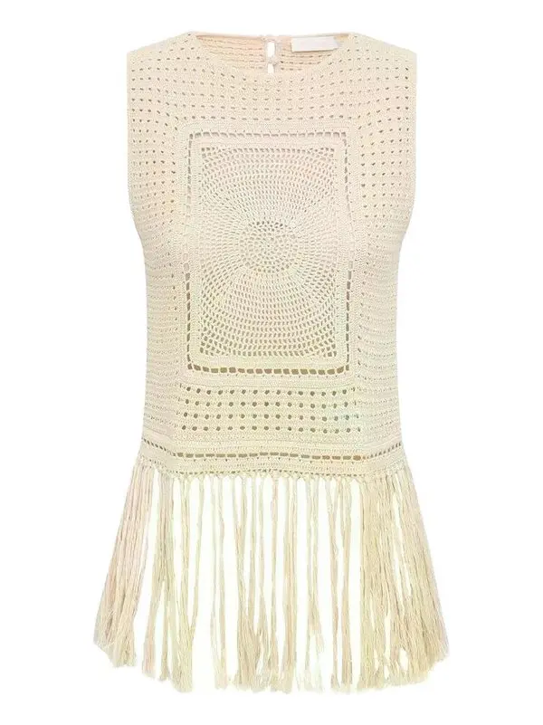 Zimmermann Indra Crochet Fringe Blouse - Neutrals